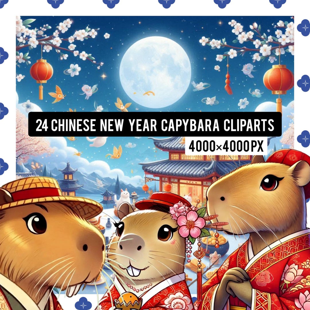 24 Lunar New Year Capybara Cartoon Art Charming Capybara Celebrating ...