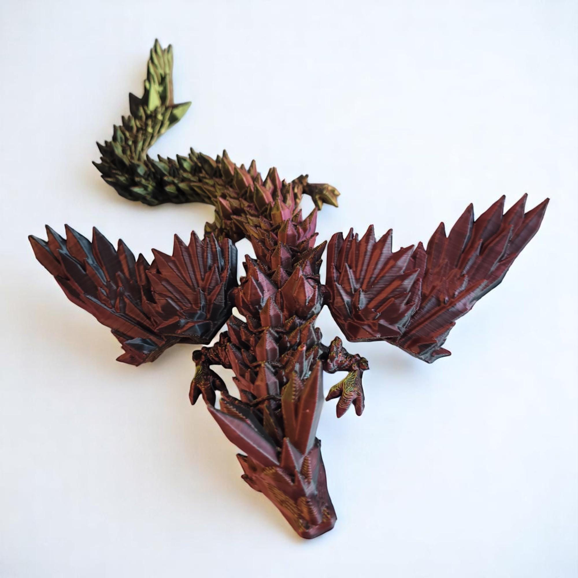 Large 3D Printed Crystal Dragon With Wings, Flexible Articulate Design and Moveable Wings ...