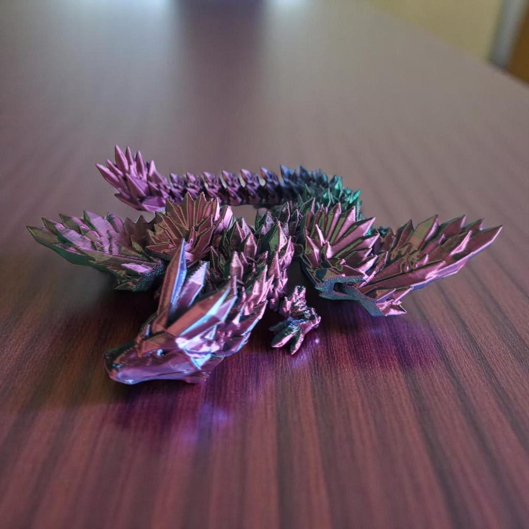 Large 3D Printed Crystal Dragon With Wings, Flexible Articulate Design and Moveable Wings ...