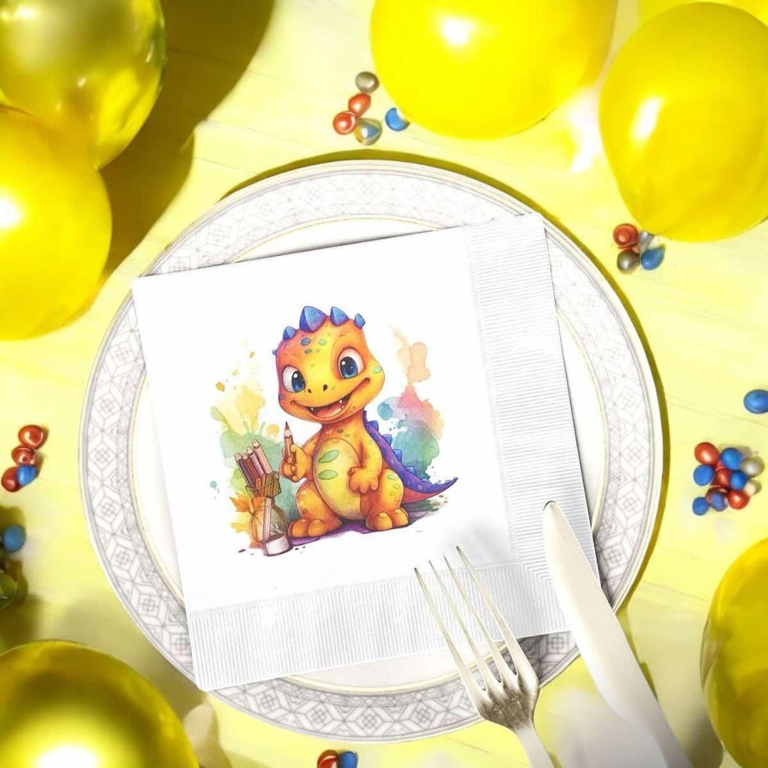 Yellow Dinosaur Napkins 50 Count Cute Baby Dinosaurs. Table Napkins for ...