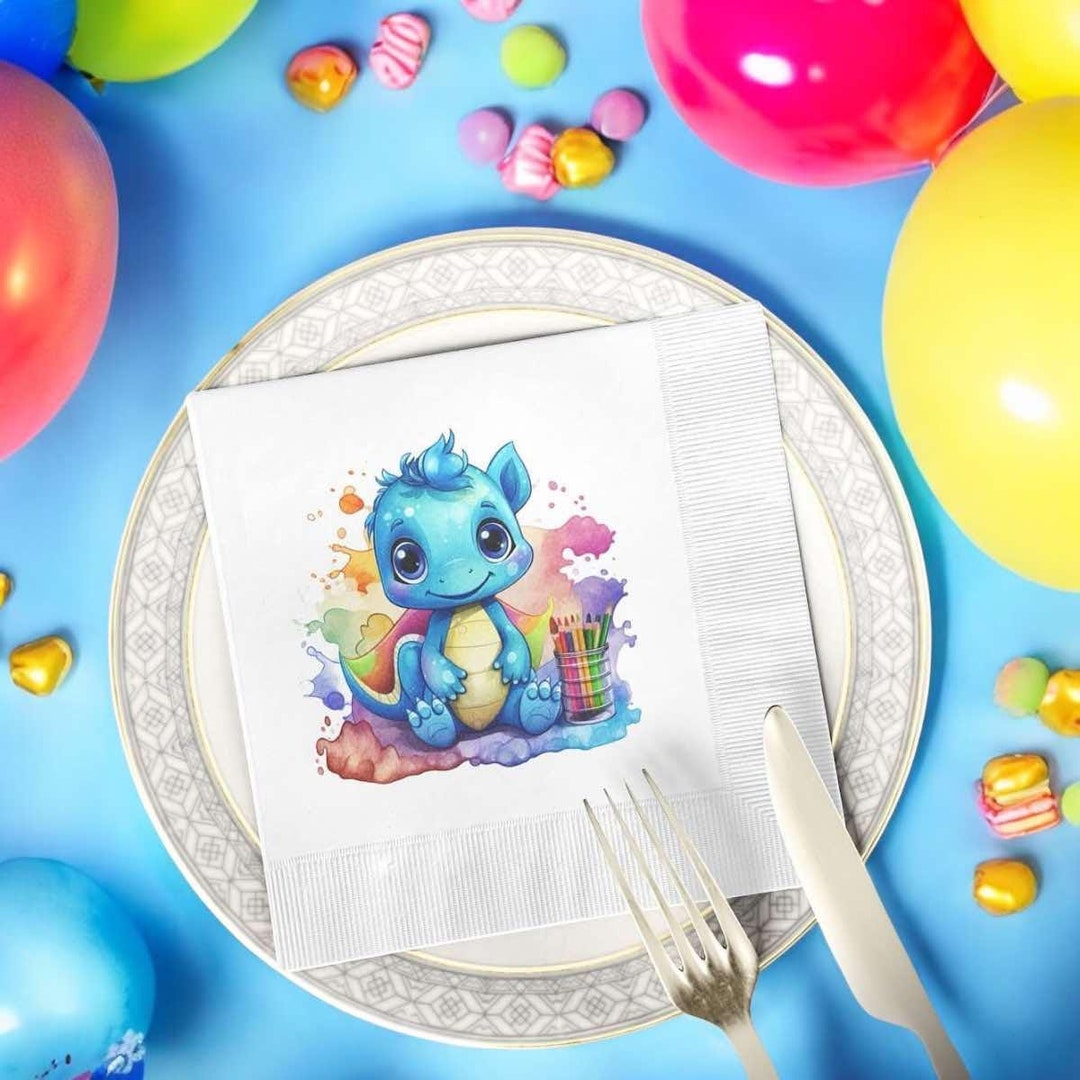 Blue Dinosaur Napkins 50 Count Cute Baby Dinosaurs. Table Napkins for ...