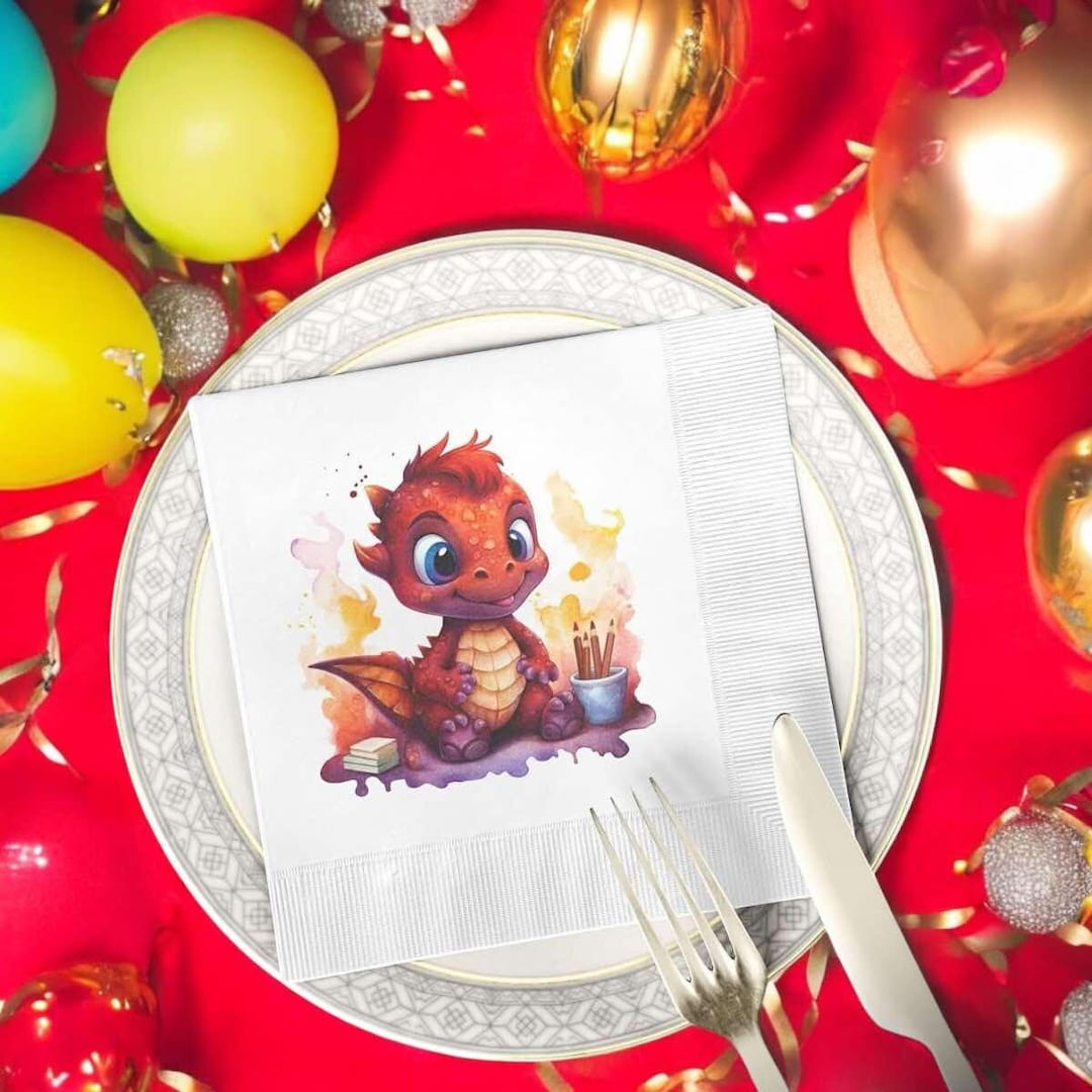 Red Dinosaur Napkins 50 Count Cute Baby Dinosaurs. Table Napkins for ...