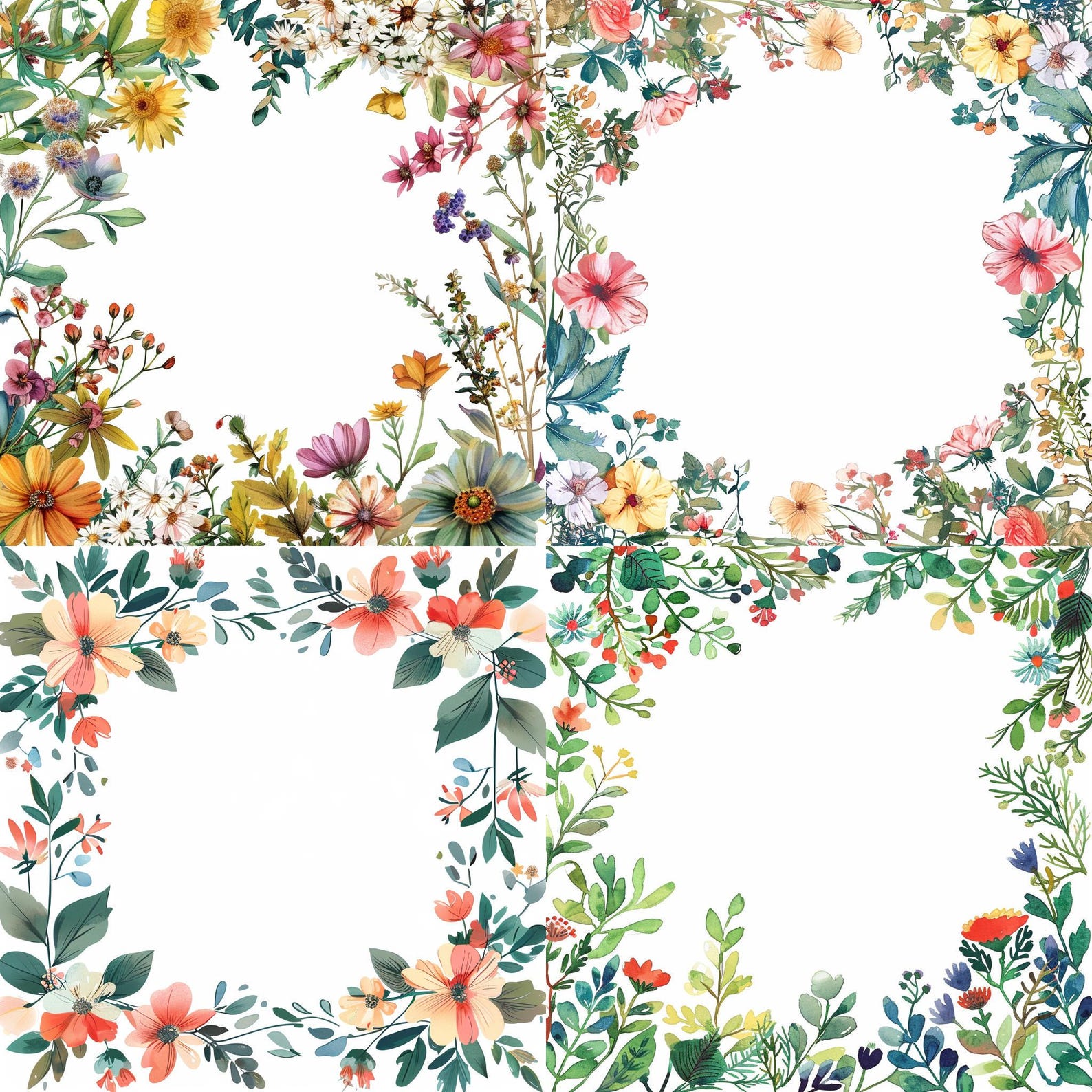 24 Floral Border Clipart, Colorful Flower Frame, Botanical Border ...