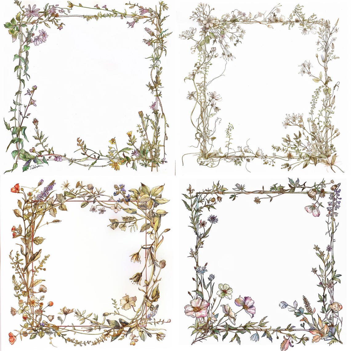 24 Floral Border Clipart, Nature Wreath Digital Download, Flower Frame ...