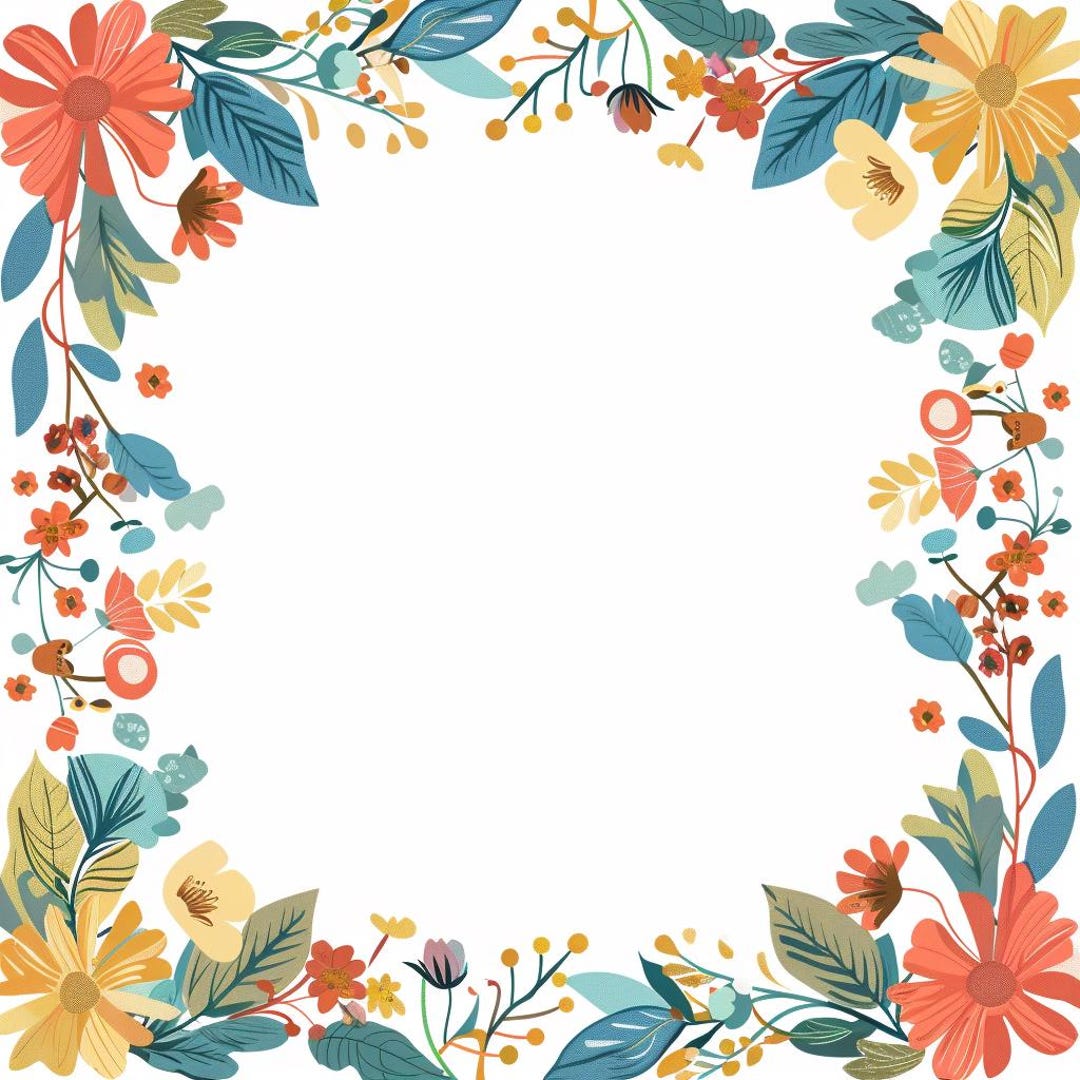 24 Floral Border Clipart, Colorful Flower Frame, Botanical Border ...