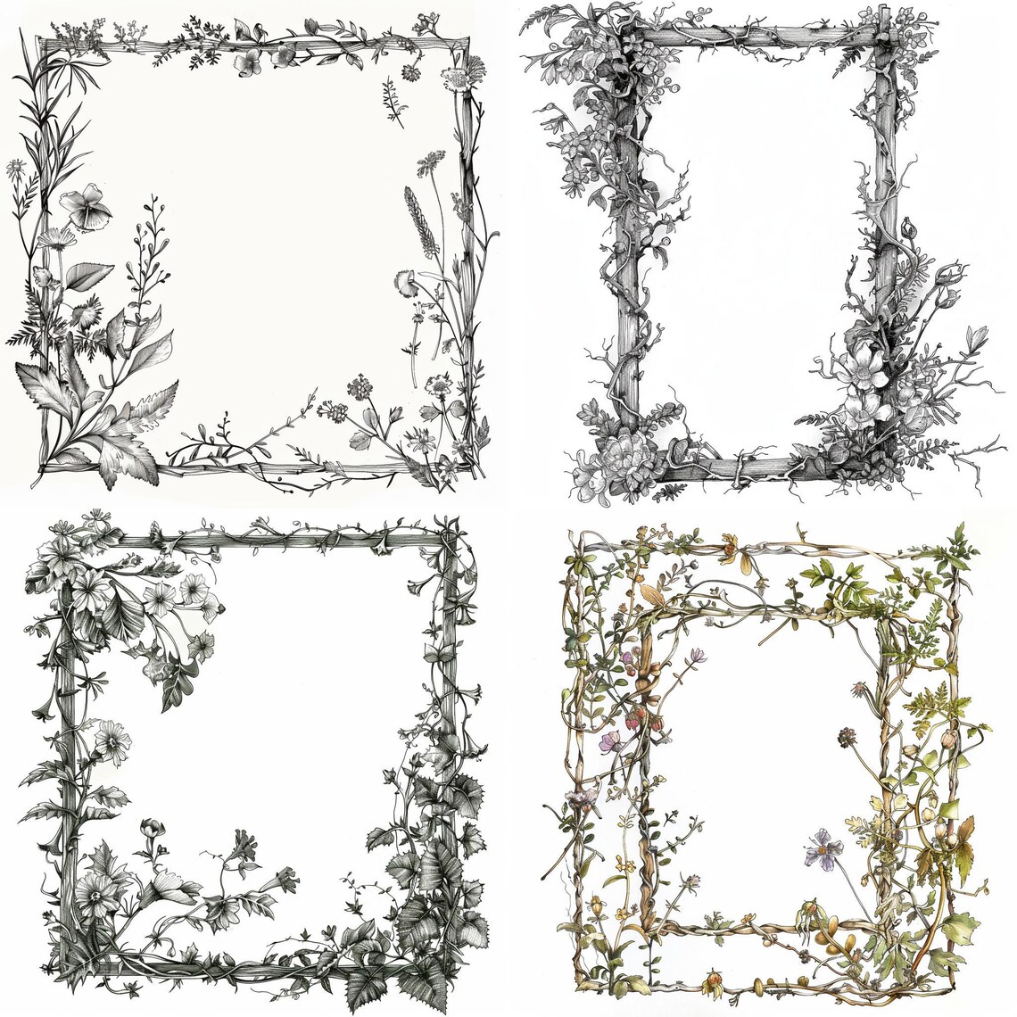24 Floral Border Clipart, Nature Wreath Digital Download, Flower Frame ...