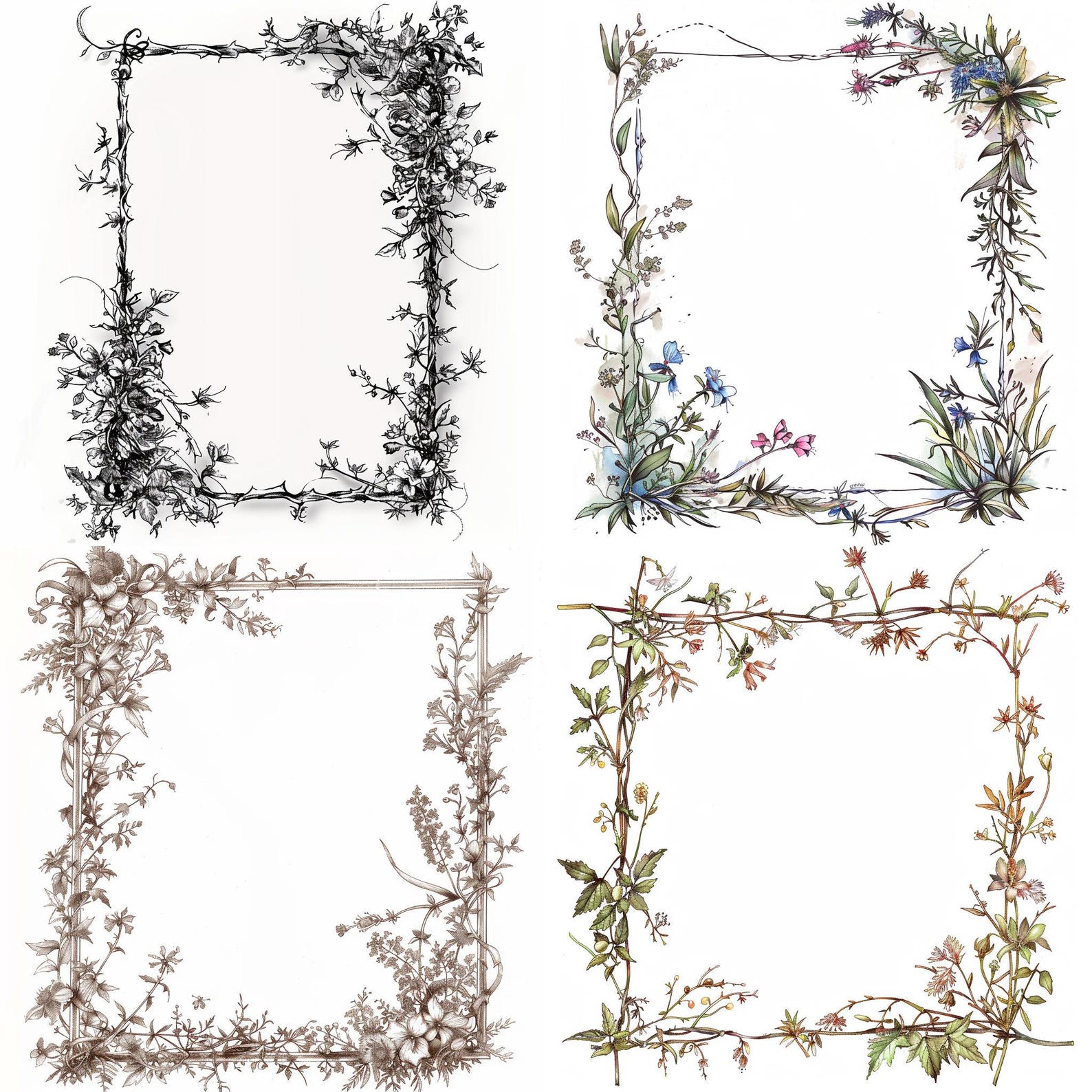 24 Floral Border Clipart, Nature Wreath Digital Download, Flower Frame ...