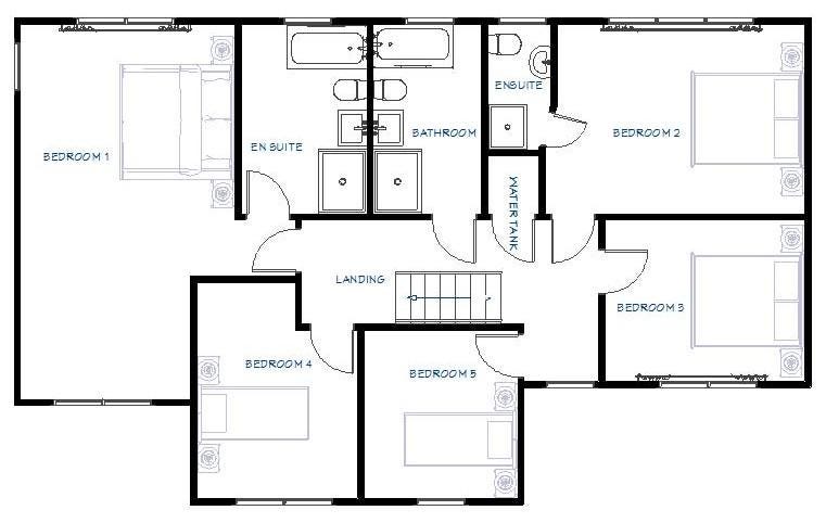 Standard Floorplan (1–2 Levels, With Basic Furniture Layout, Room Names ...