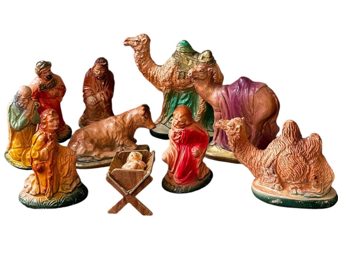 Vintage Chalkware Nativity Set Hand-painted Italian-inspired Partial ...