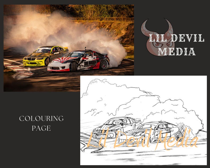 Drift Car Colouring Page - Printable Racing Car Art for Kids and Adults ...