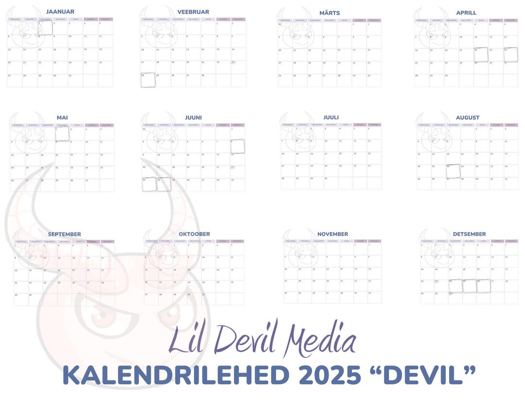 Eesti 2025 Prinditav Kalender devil Kuude Kaupa, Täidetav, Algab ...