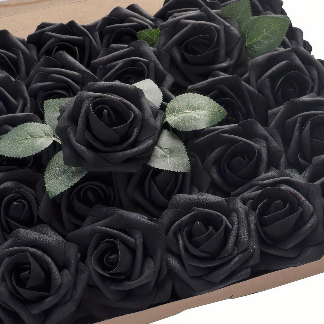 25 Pcs, Artificial Black Roses Black Rose Flowers Artificial Flowers ...