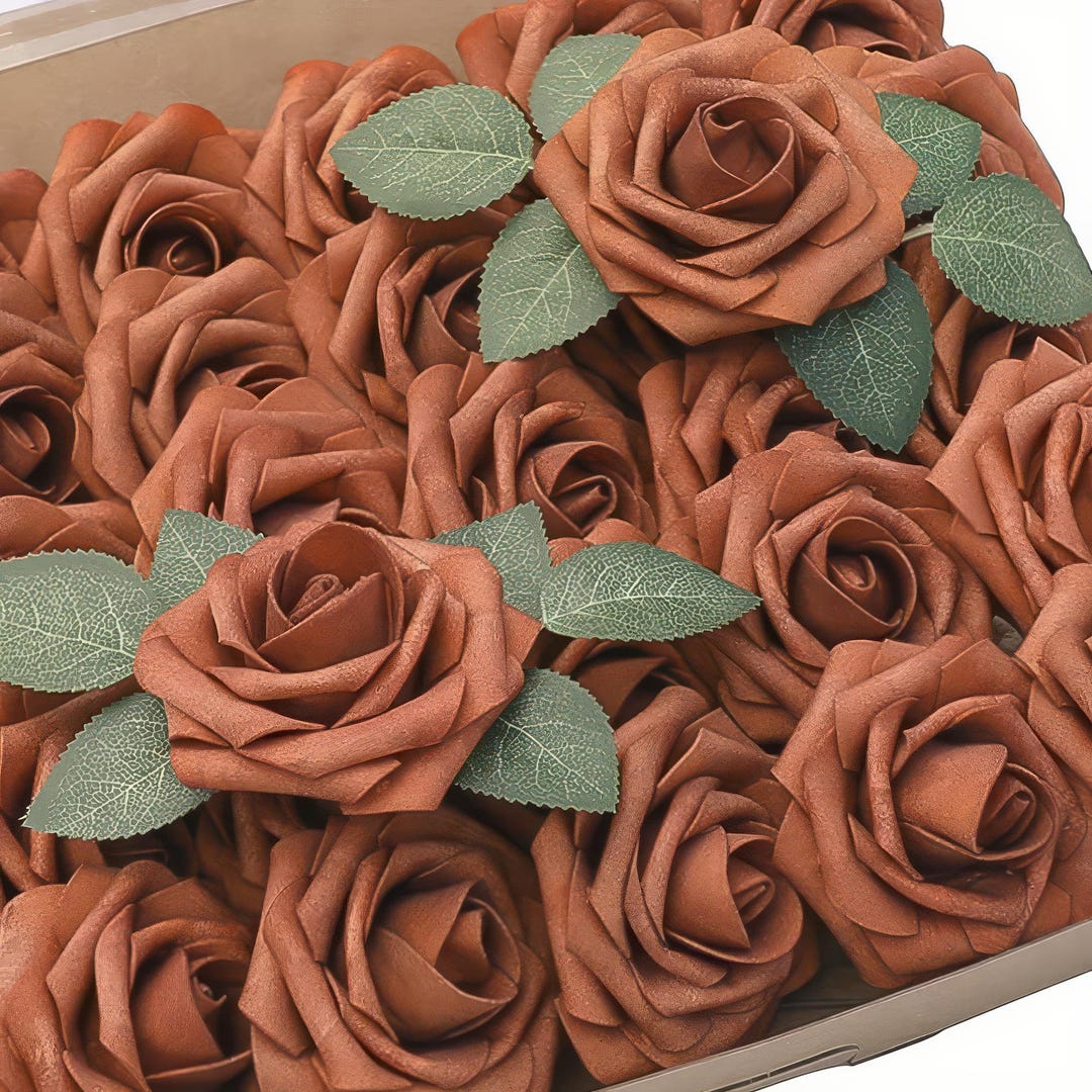 25 Pcs, Artificial Burnt Orange Roses Orange Silk Flowers Orange Roses ...