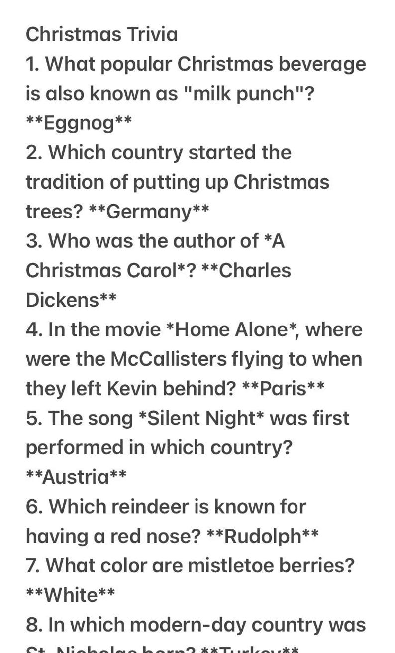 Holiday Trivia Fun Digital Downloadable Quiz Question and Answer Format ...