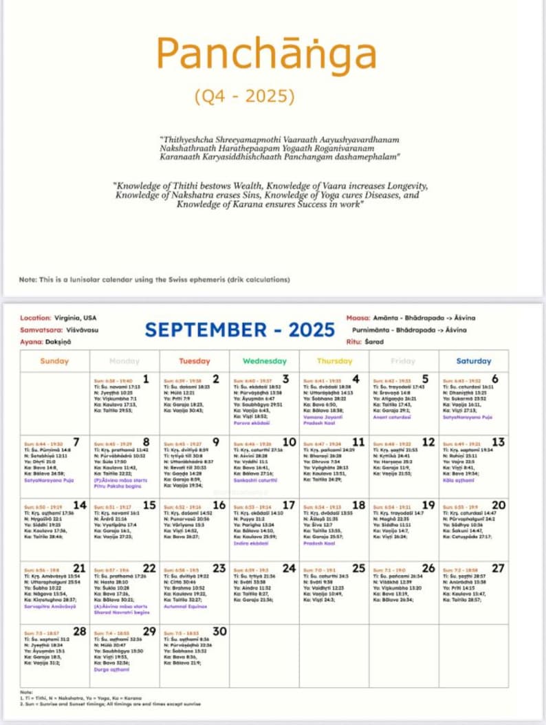 2025 Vedic Calendar Panchang: Indian Festival Dates (digital Download ...