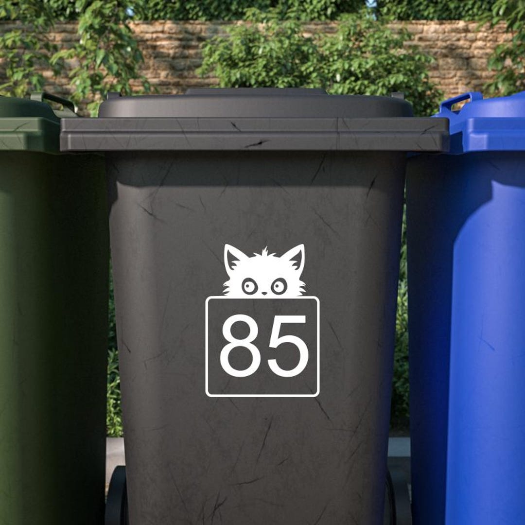 Personalised Wheelie Bin Sticker Decal Graphic Vinyl House Numbers Cat ...