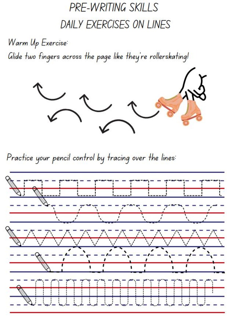 Pre-writing Skills Ten Day Program on Lined Paper With Daily Warm-up ...
