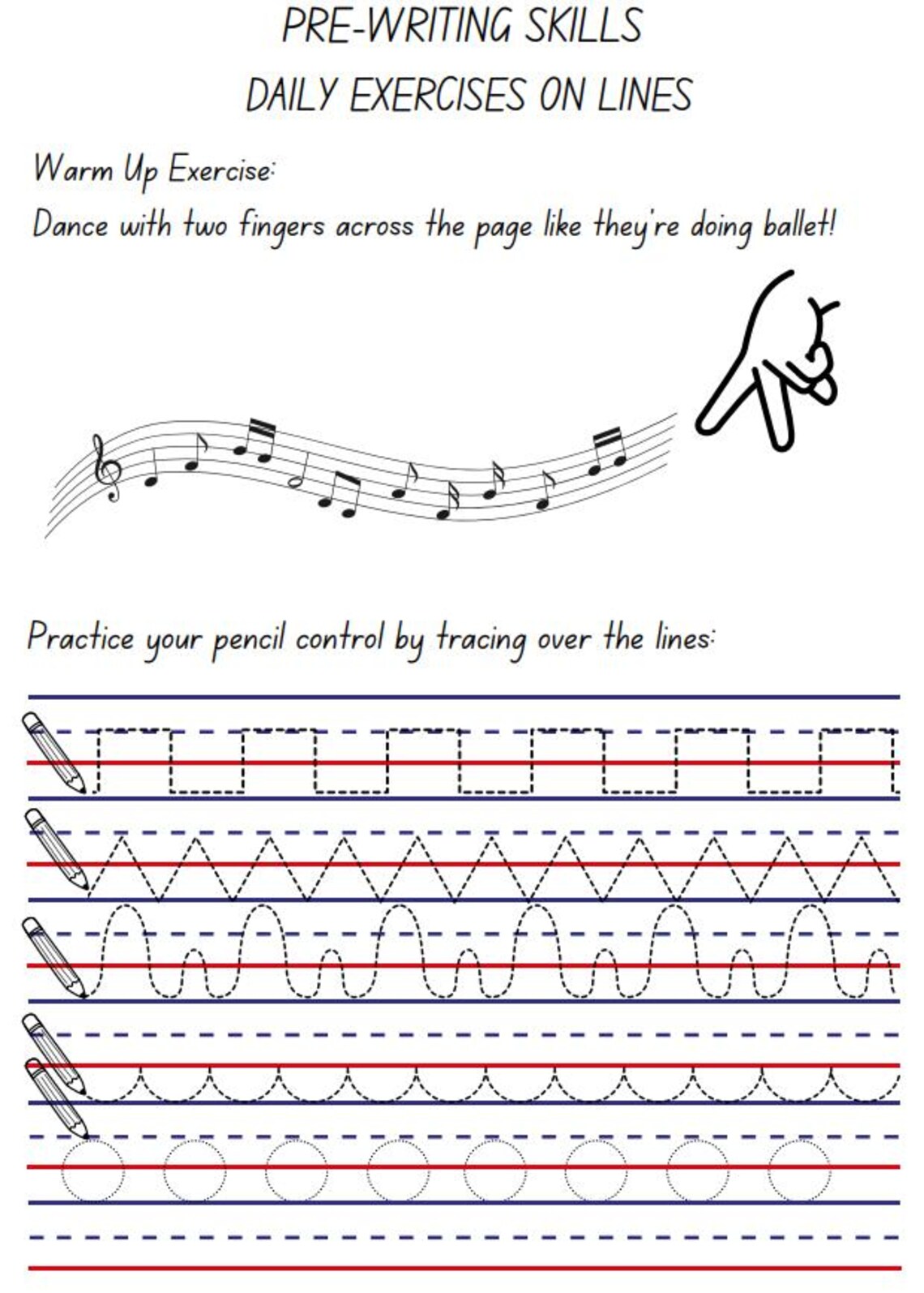 Pre-writing Skills Ten Day Program on Lined Paper With Daily Warm-up ...