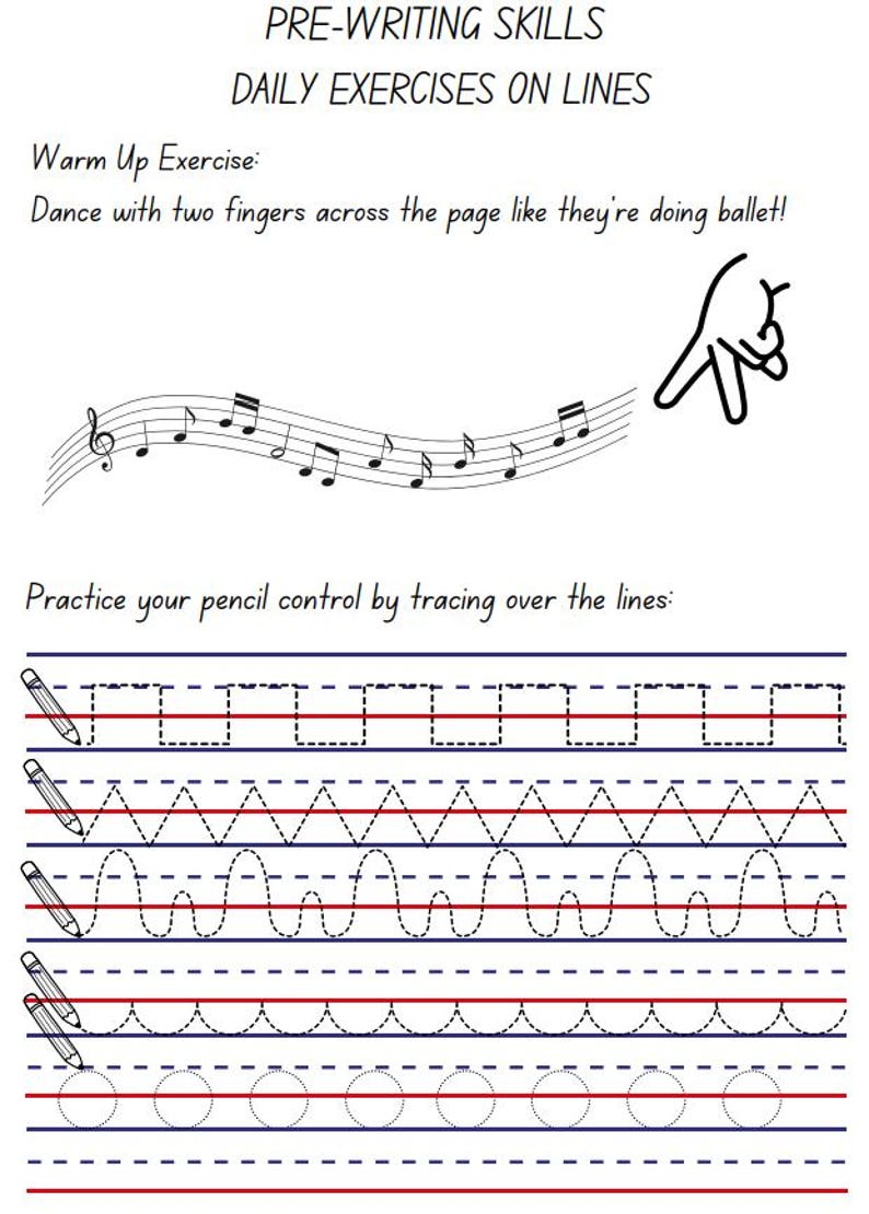 Pre-writing Skills Ten Day Program on Lined Paper With Daily Warm-up ...