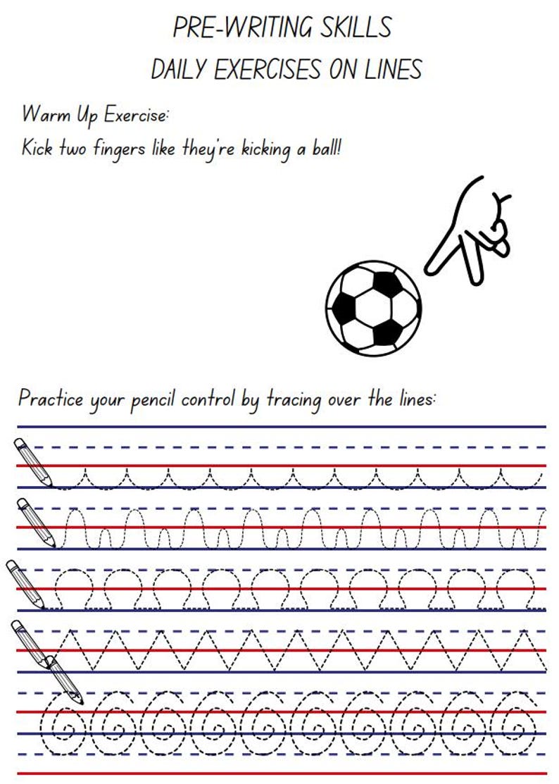 Pre-writing Skills Ten Day Program on Lined Paper With Daily Warm-up ...