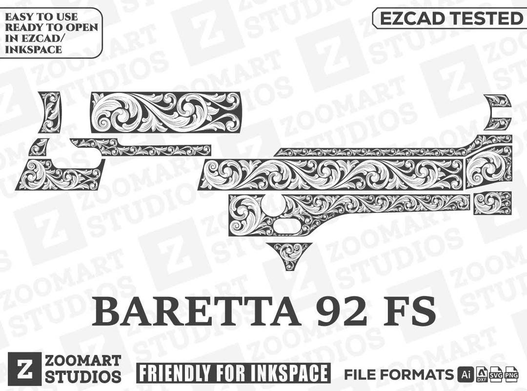 Baretta 92 Fs Scroll Design Svg,lasercut,laserengraving,engravingfiles ...