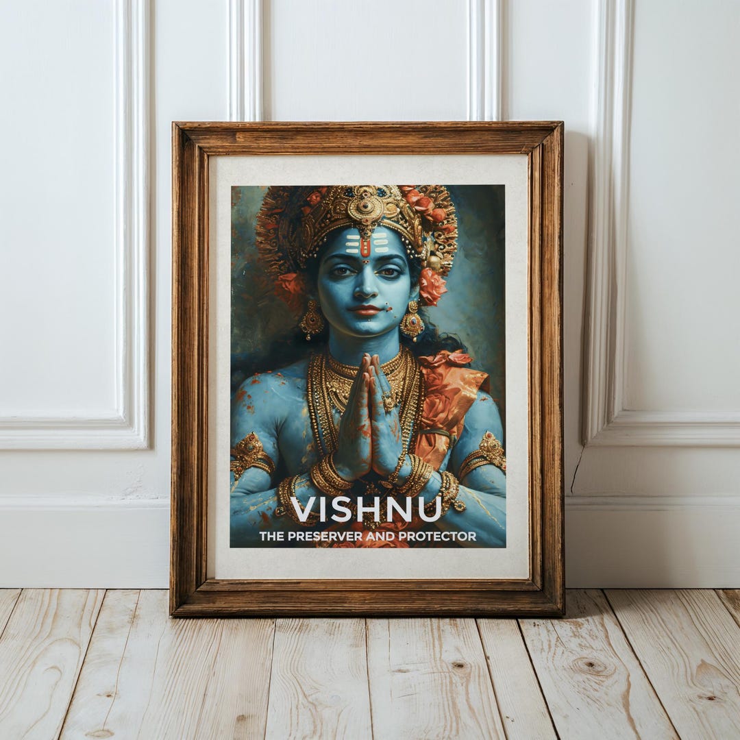 Vishnu Wall Art, Hindu God, Spiritual Home Decor, Hindu Deity Print ...