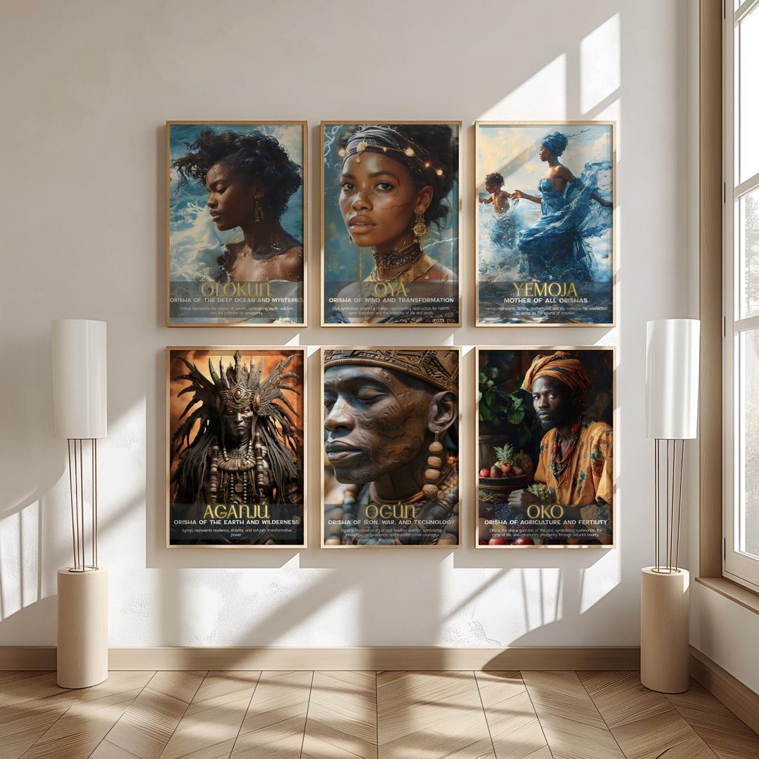 Set of 6 Orisha Posters, Orishas and Yoruba Deities Artwork, African ...