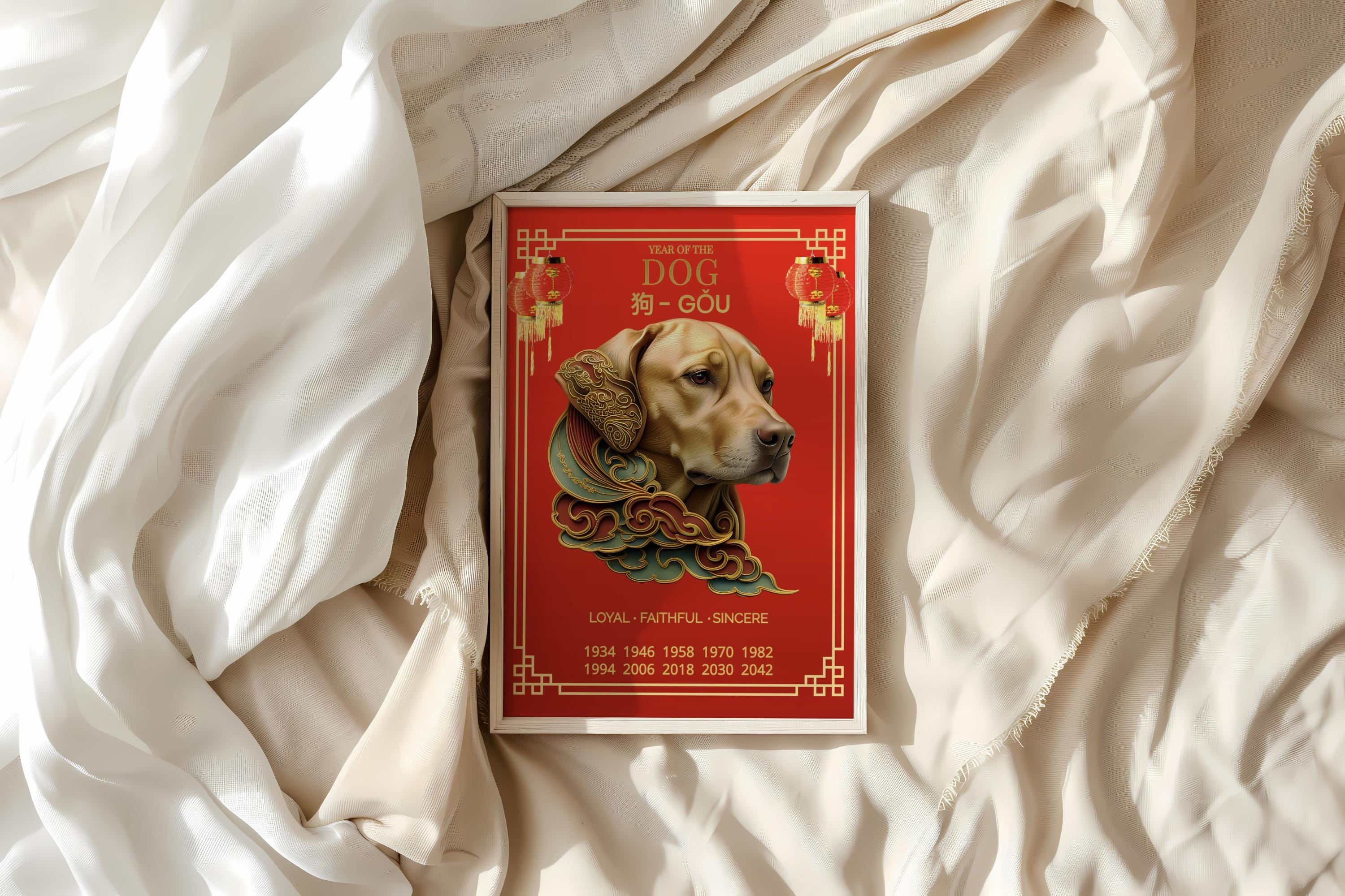 Chinese Zodiac Wall Art Posters, Chinese Zodiac Year of the Dog, Red ...