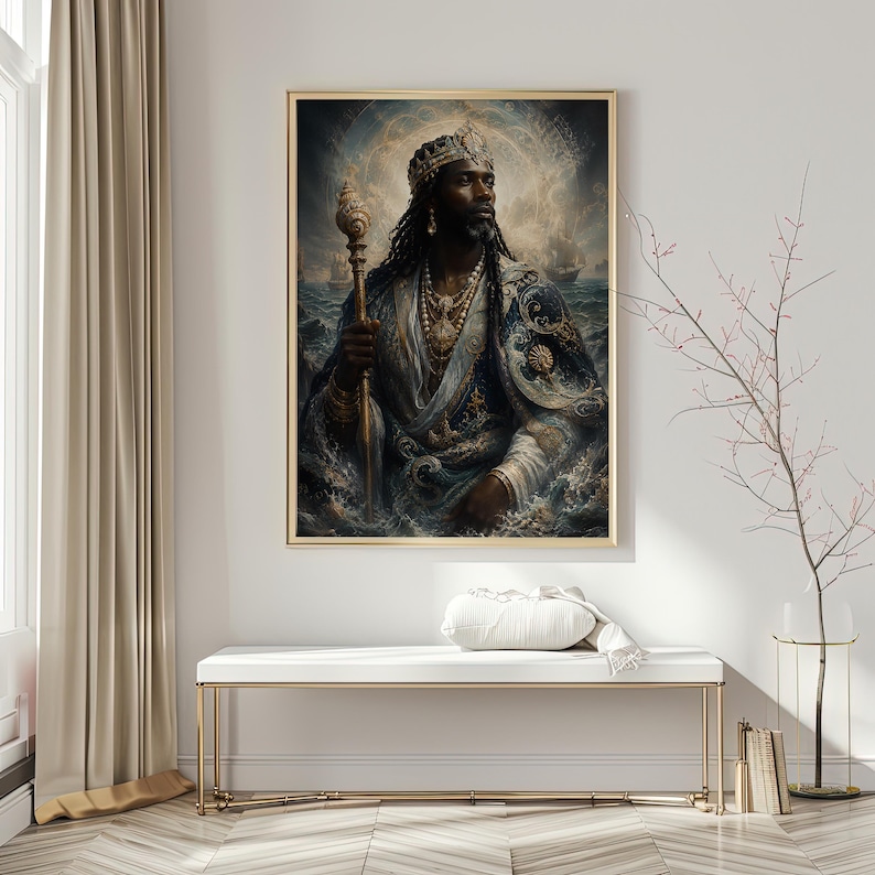 Agwe Wall Art Print, Haitian Vodou Sea Spirit Artwork, Sacred Ocean Loa ...