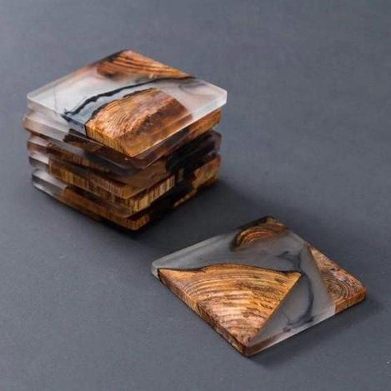 Handcrafted Cedar Wood Resin Coasters | Modern Drink Coasters, Set of 6 ...