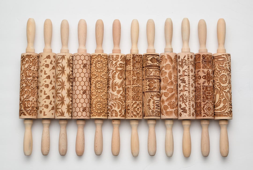 Embossing Rolling Pins Laser Engraved and Embossed Rolling Pin, Dough ...