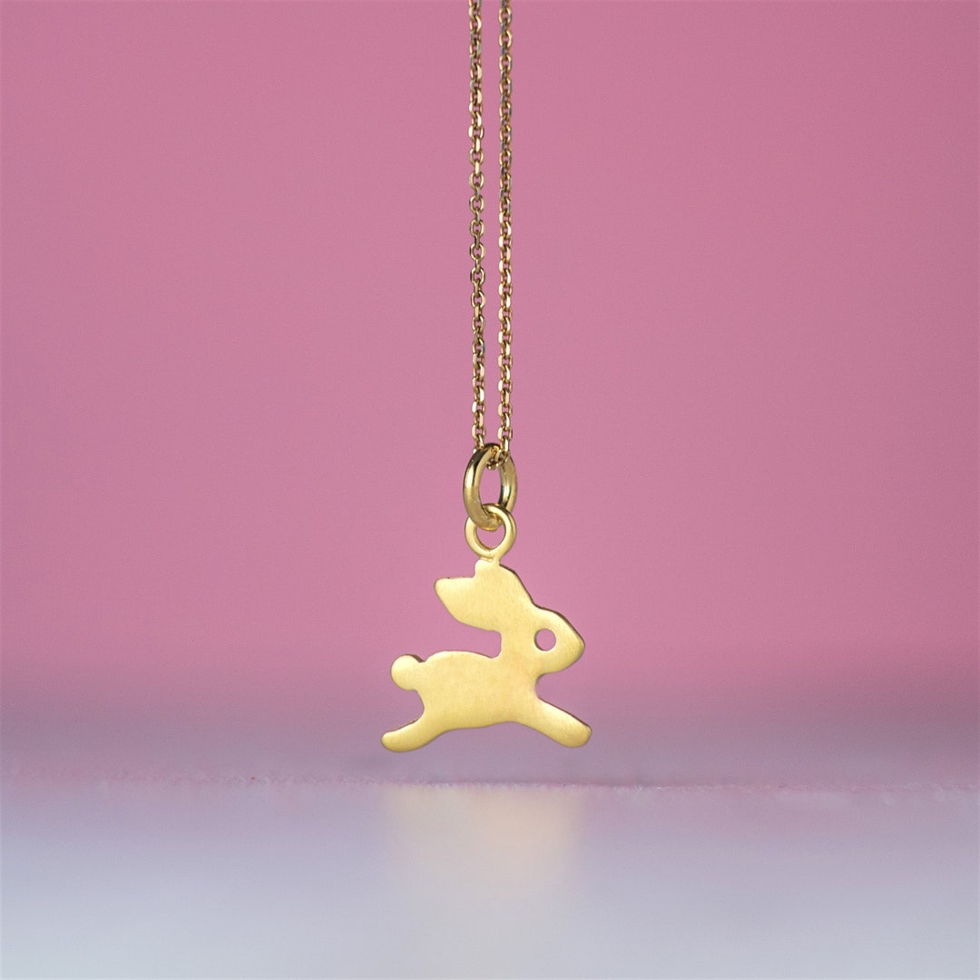 Tiny Solid Gold Bunny Necklace / Running Rabbit / Pet Lover Jewelry - Etsy