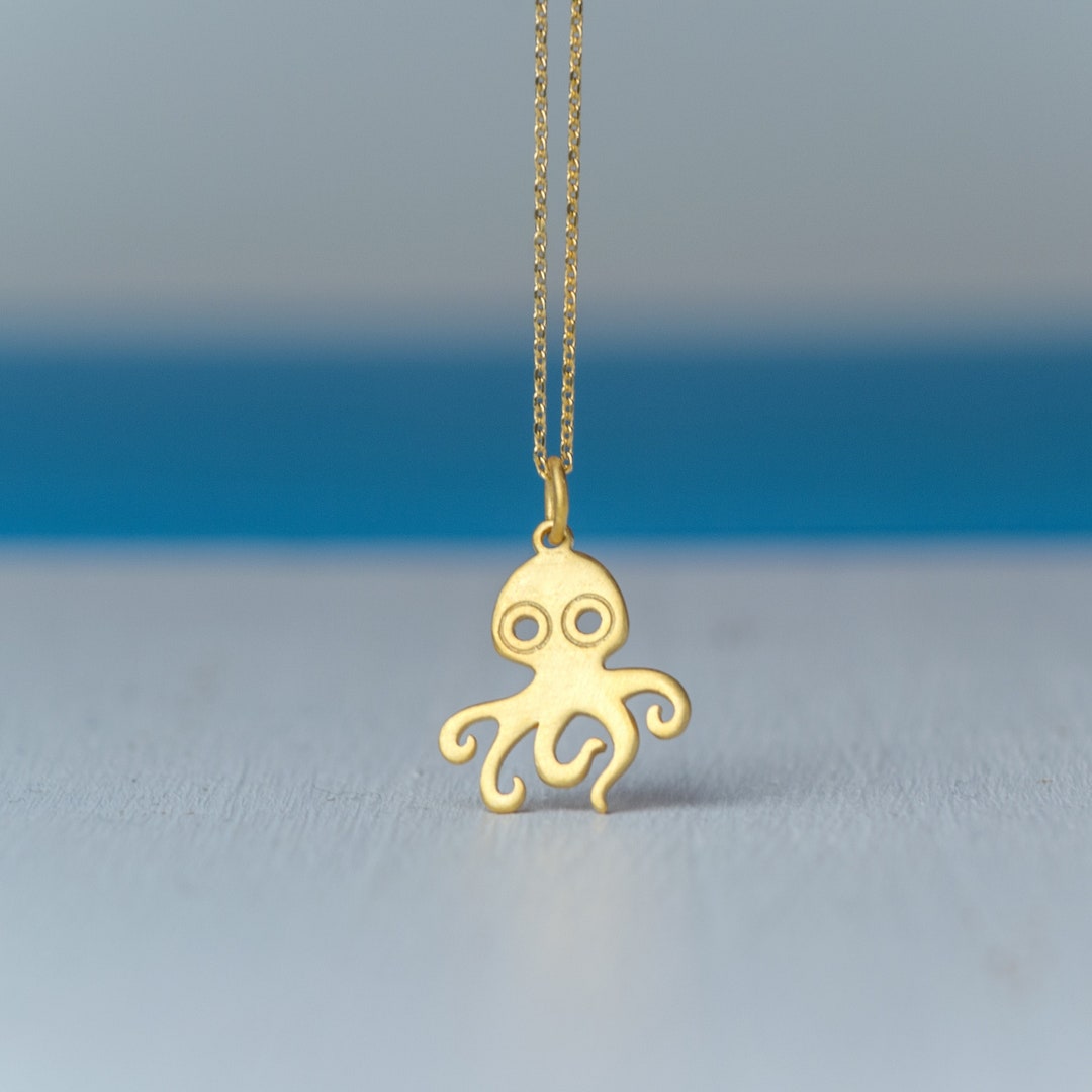 Octopus Necklace Solid Gold / 14k Squid Pendant / Calamari Charm / Sea ...