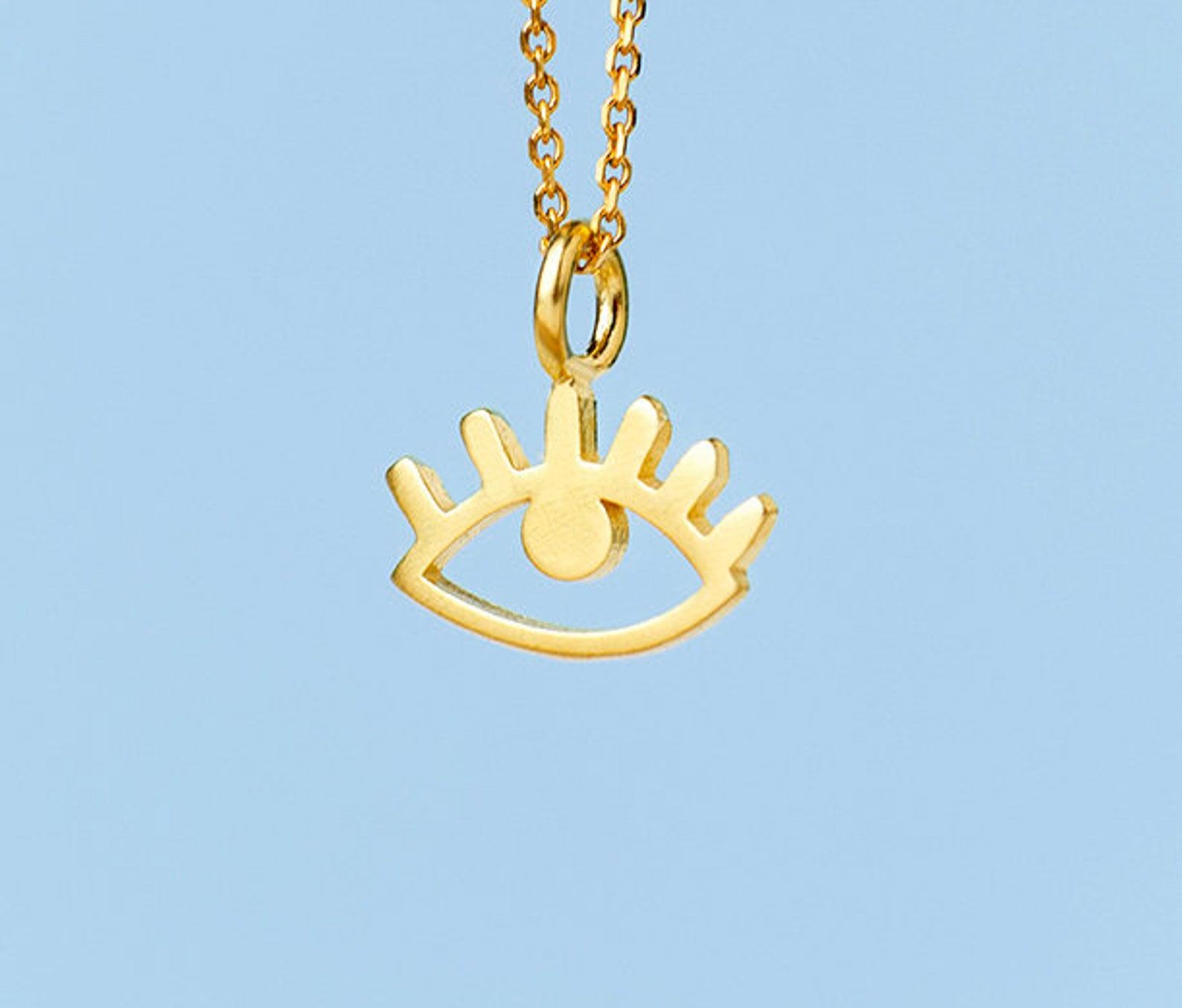 Tiny Evil Eye Necklace in Sterling Silver Eye With Lashes | Etsy