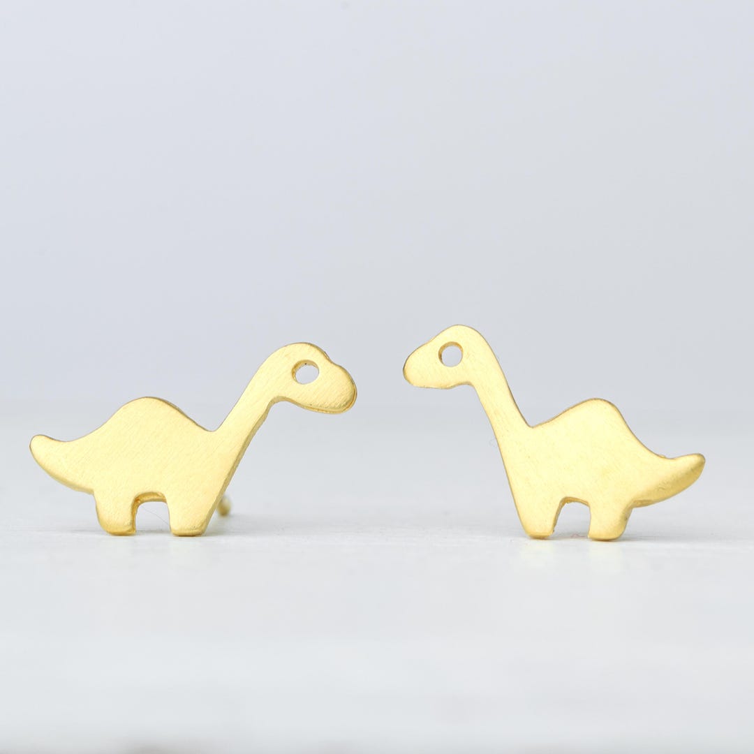 Solid Gold Brontosaurus Studs / Dinosaur Earring / Single or Pair / 14k ...