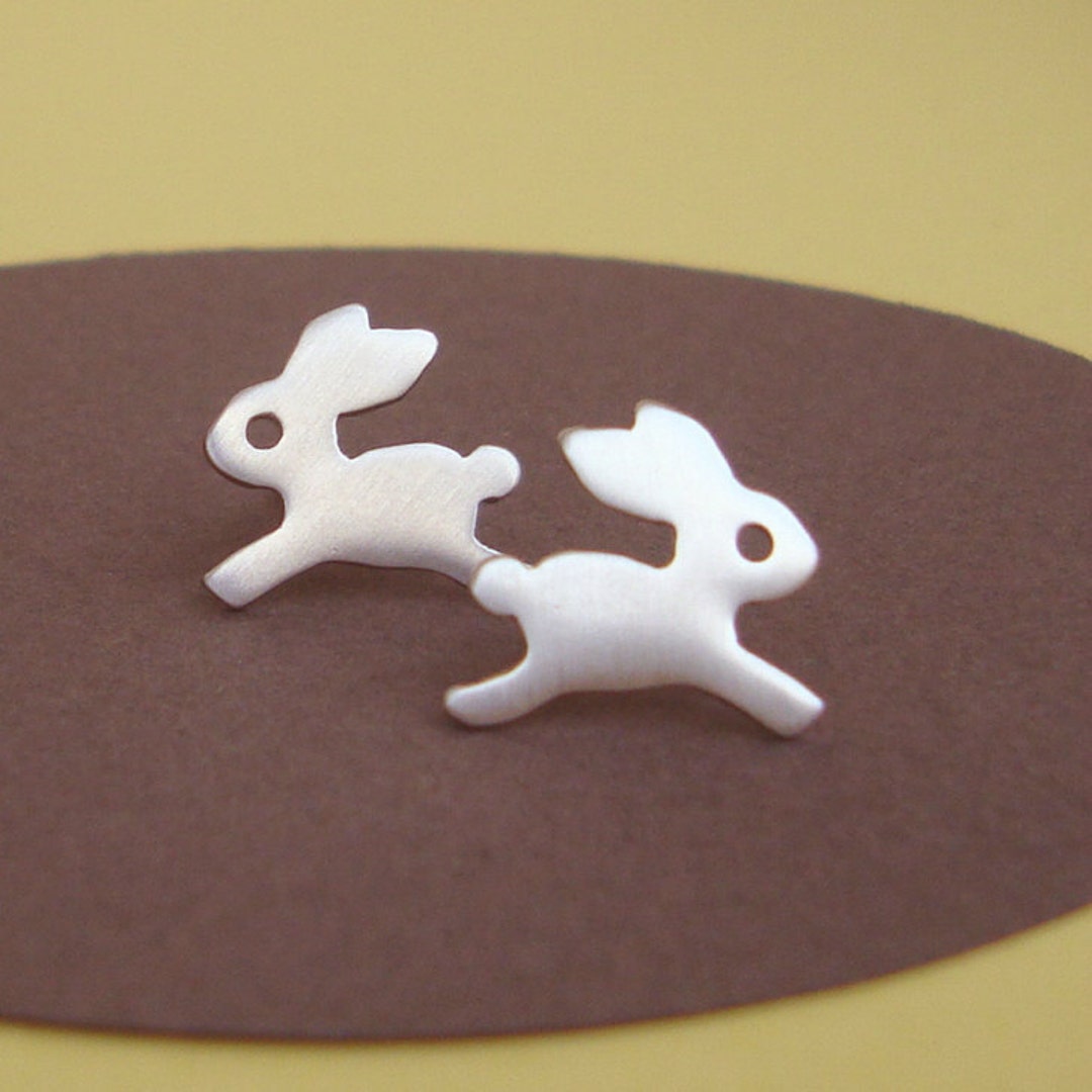 Bunny Stud Earrings / Sterling Silver Rabbit Jewelry / Unique Handmade ...