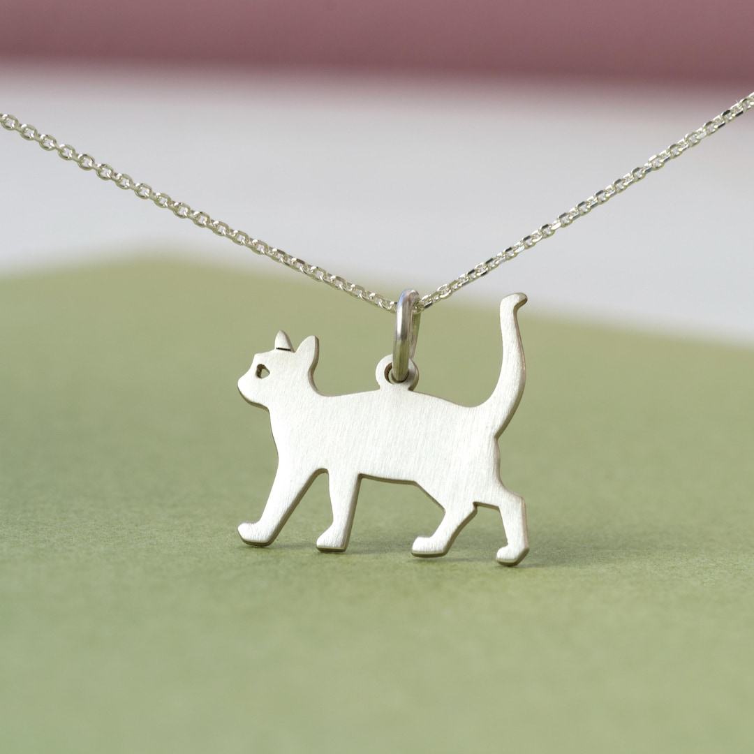 Sterling Silver Cat Necklace / Animal Jewelry / Unisex Pendant / Pet ...