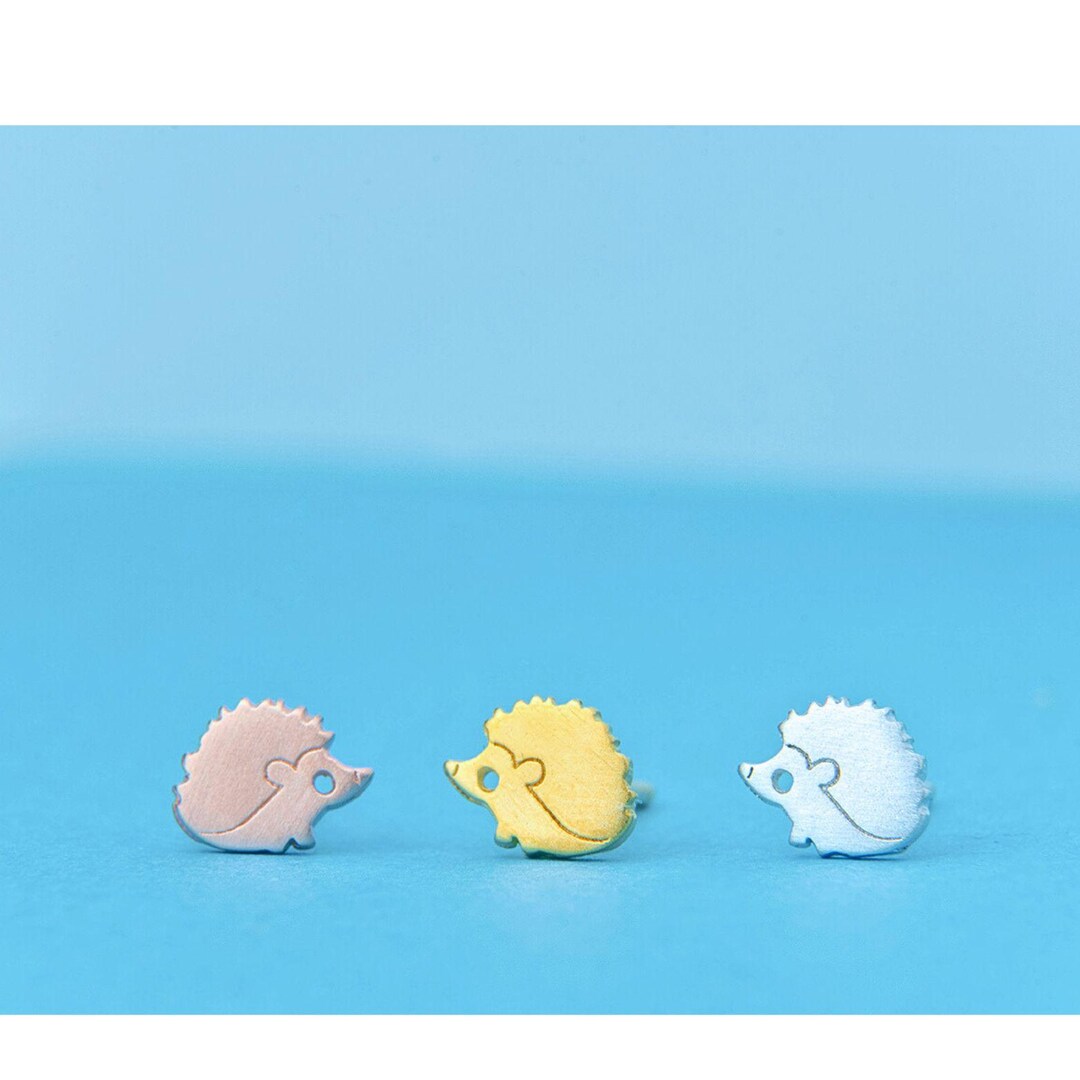 Solid Gold Hedgehog Stud Earrings: 9k 14k 18k Woodland Animal Jewelry ...