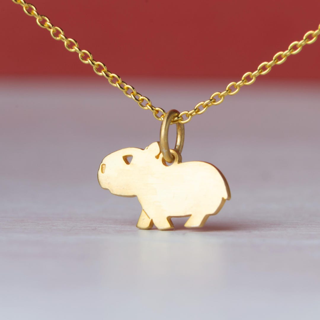 Solid Gold Capybara Necklace, Rodent Pendant, 14k 9k 18k, Pet Charm - Etsy