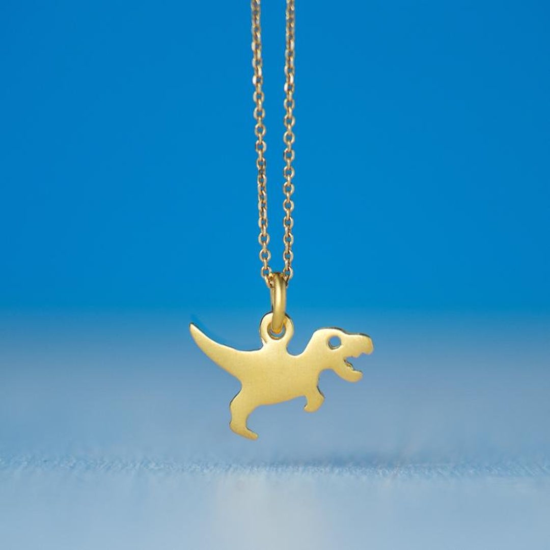 Solid Gold T Rex Necklace / Tyrannosaurus 14k Solid Pendant / Cute ...