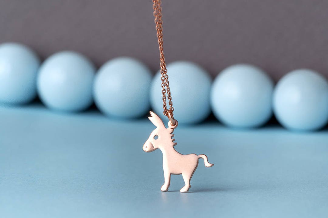 Solid Gold Donkey Necklace / Farm Animal Pendant / 14k 9k 18k Quirky ...