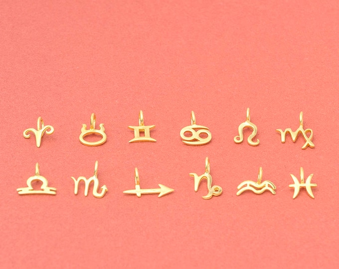 Tiny Solid Gold Zodiac Sign Necklace / Horoscope Charm / Astrology ...