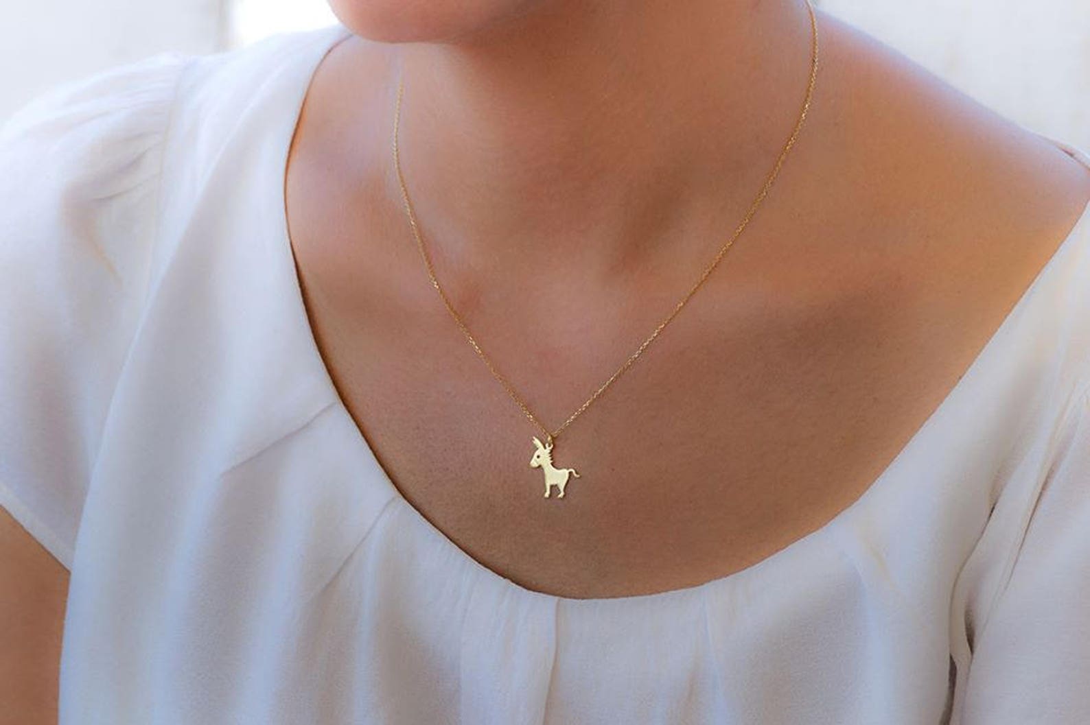 Solid Gold Donkey Necklace Farm Animal Pendant 14k 9k 18k | Etsy