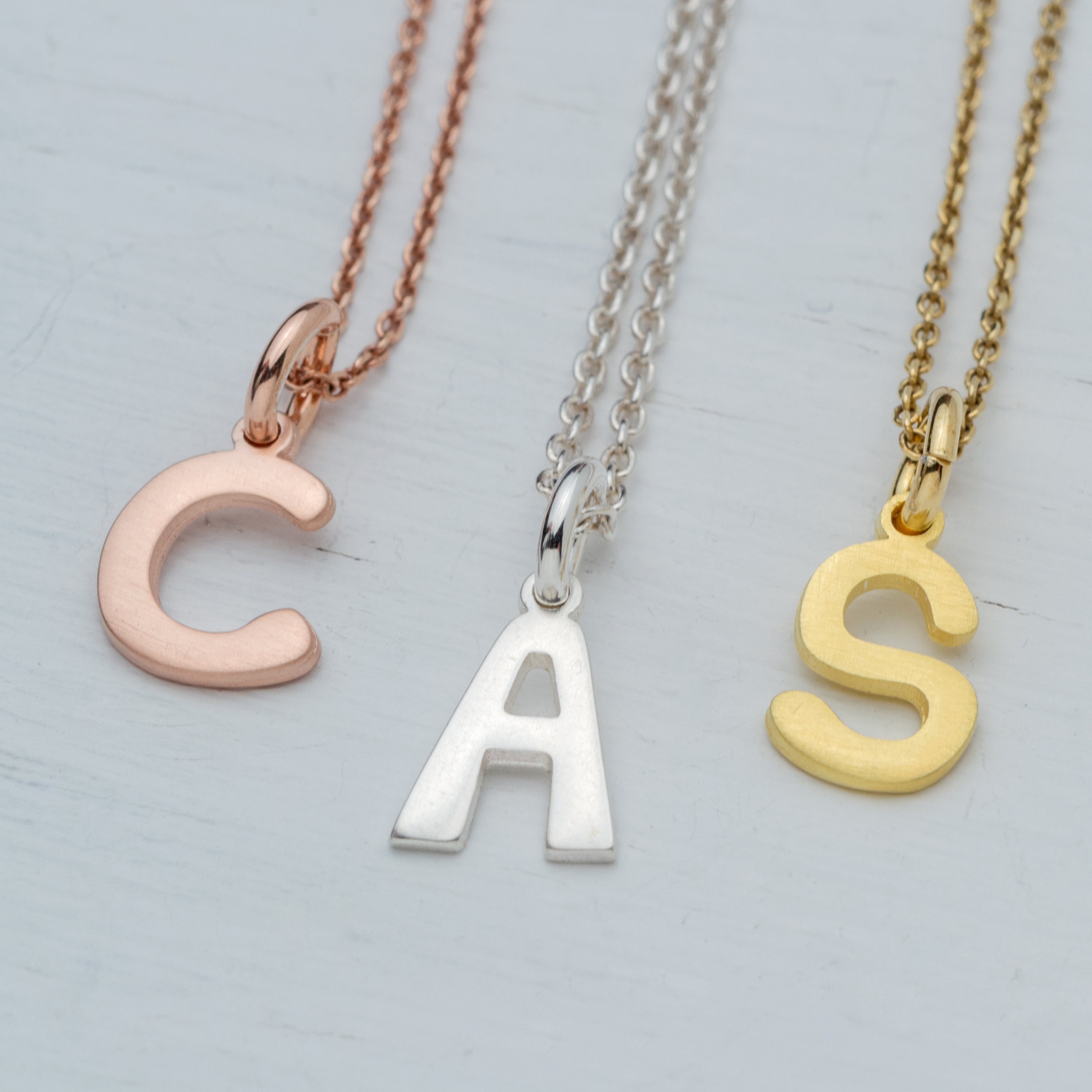 Solid Gold Initial Necklace Personalized Tiny Initial Charm | Etsy