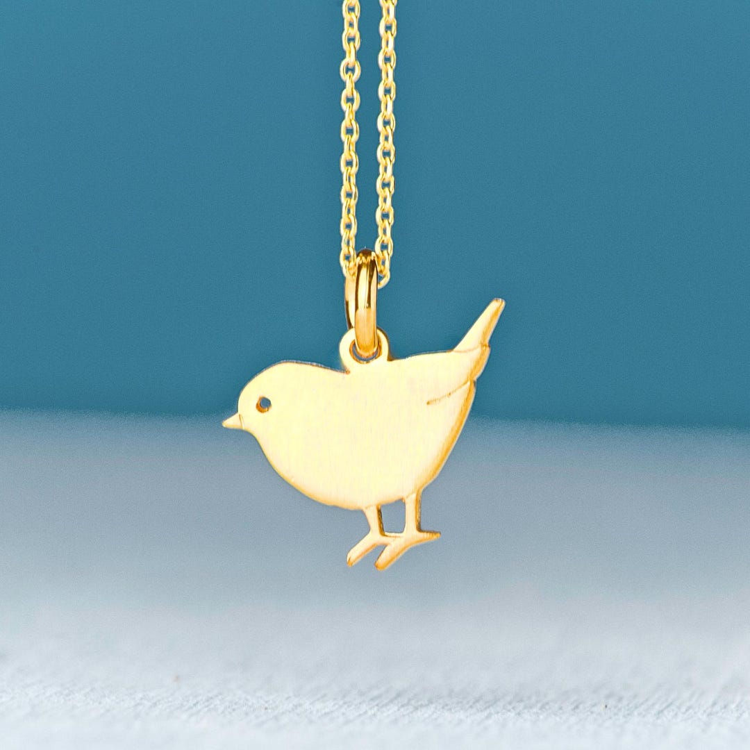 Solid Gold Robin Pendant / Dainty Bird Necklace / Yellow, Rose or White ...