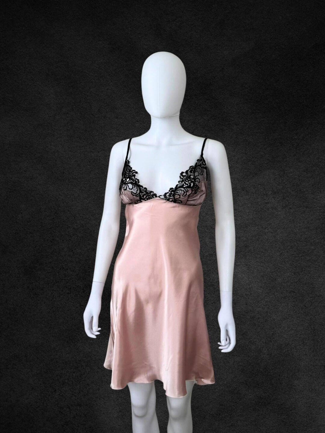 Black Lace Powder Pink Nightgown High Quality Satin - Etsy