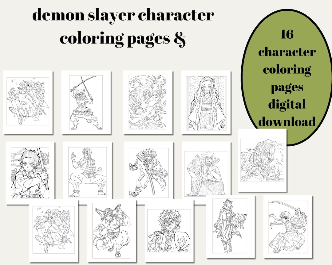 Demon Slayer Character Coloring Page , Digital Download, Anime,demon ...