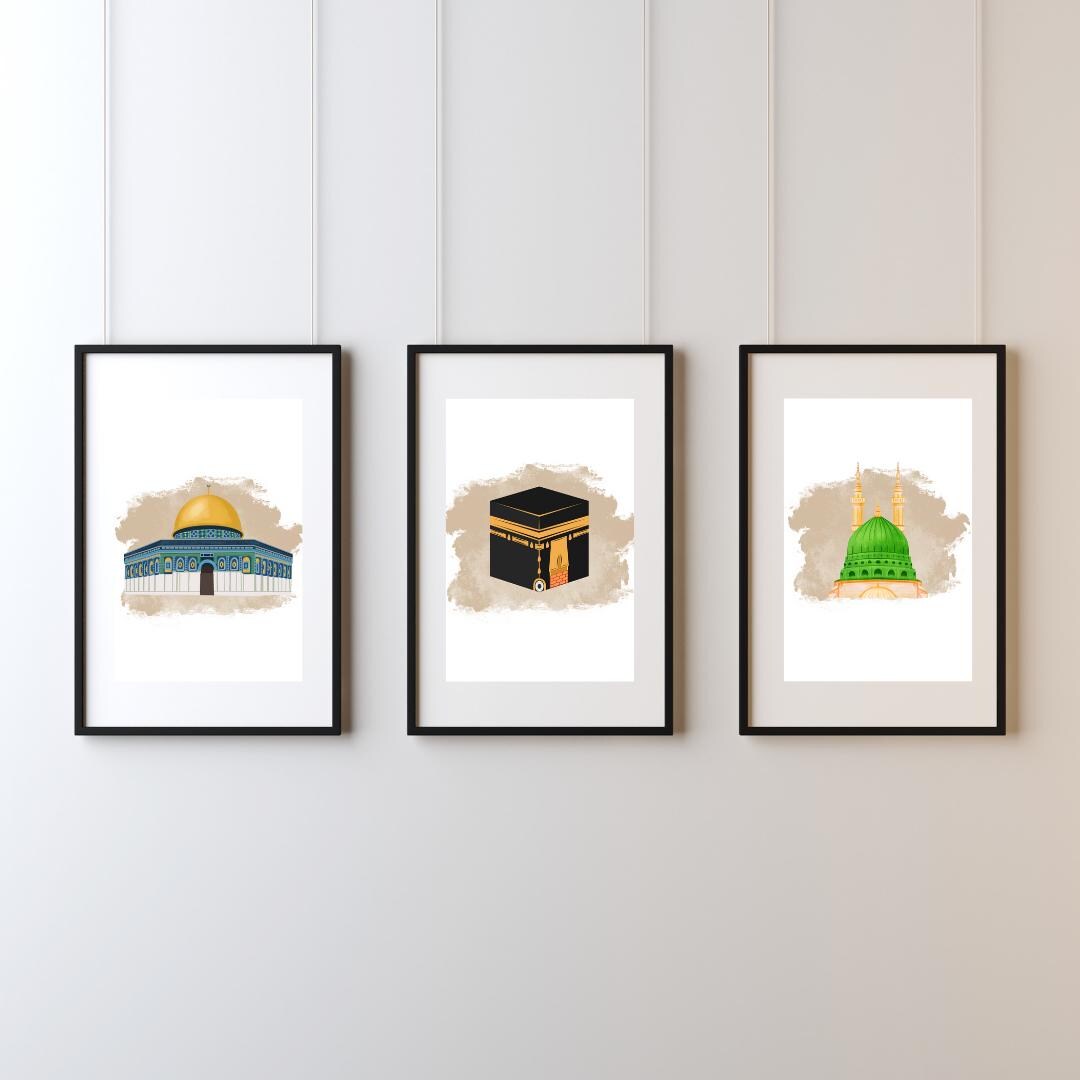 Islamic Art Poster Set of 3 – Kaaba, Dome of the Rock, Green Dome ...