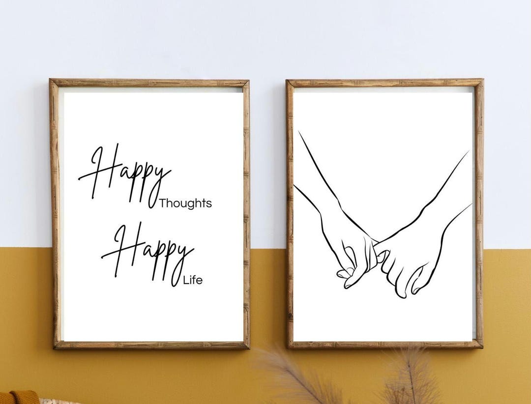 Minimalist Poster Set to Print Happy Thoughts, Happy Life & Line Art ...