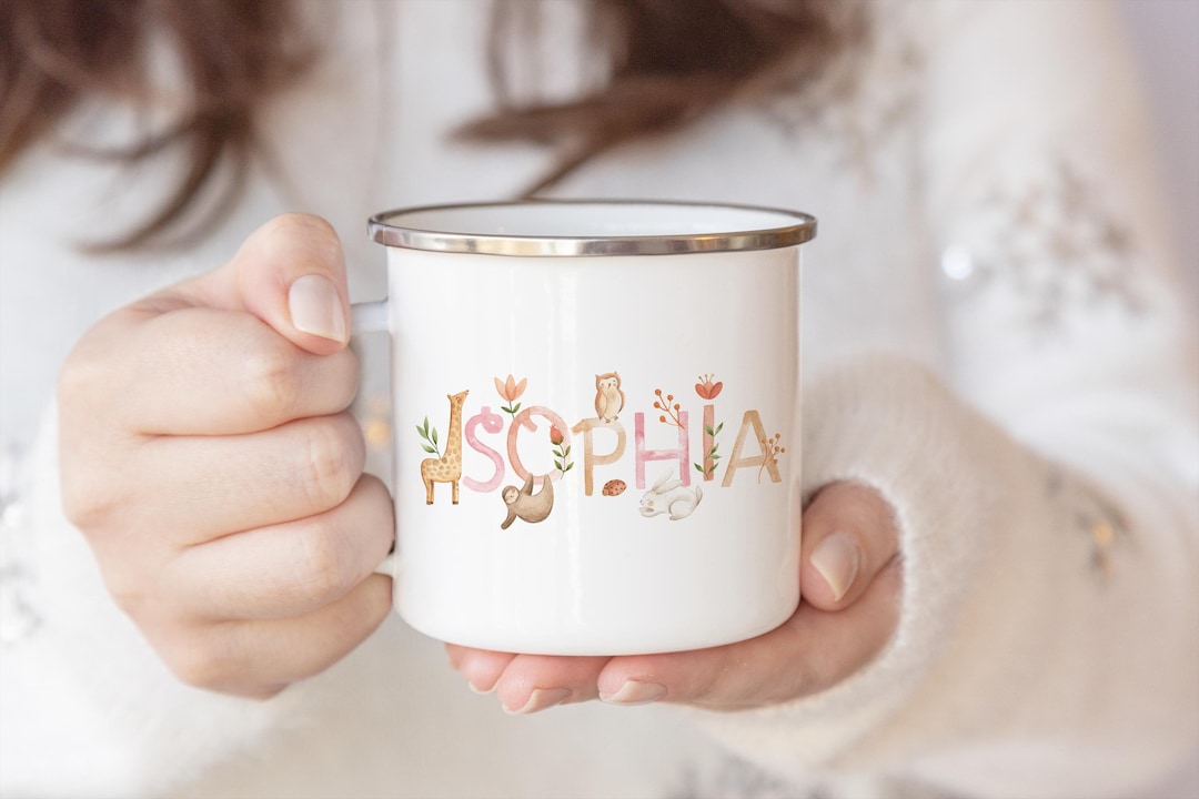 Personalized Animal Alphabet Enamel Mug, Custom Kids Name Mug - Etsy